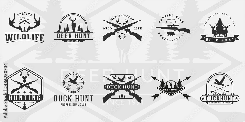 set of hunting logo vintage vector illustration template icon graphic ...