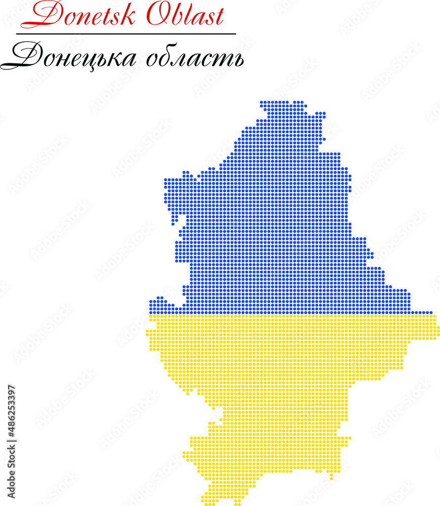 Dotted map of Donetsk Oblast, center in Donetsk. Temporarily occupied ...