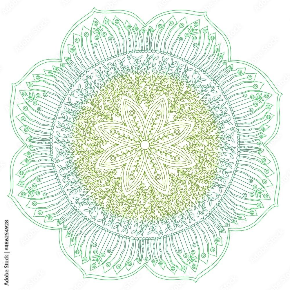 Hand drawn mandala in line art doodle style and different shades of ...