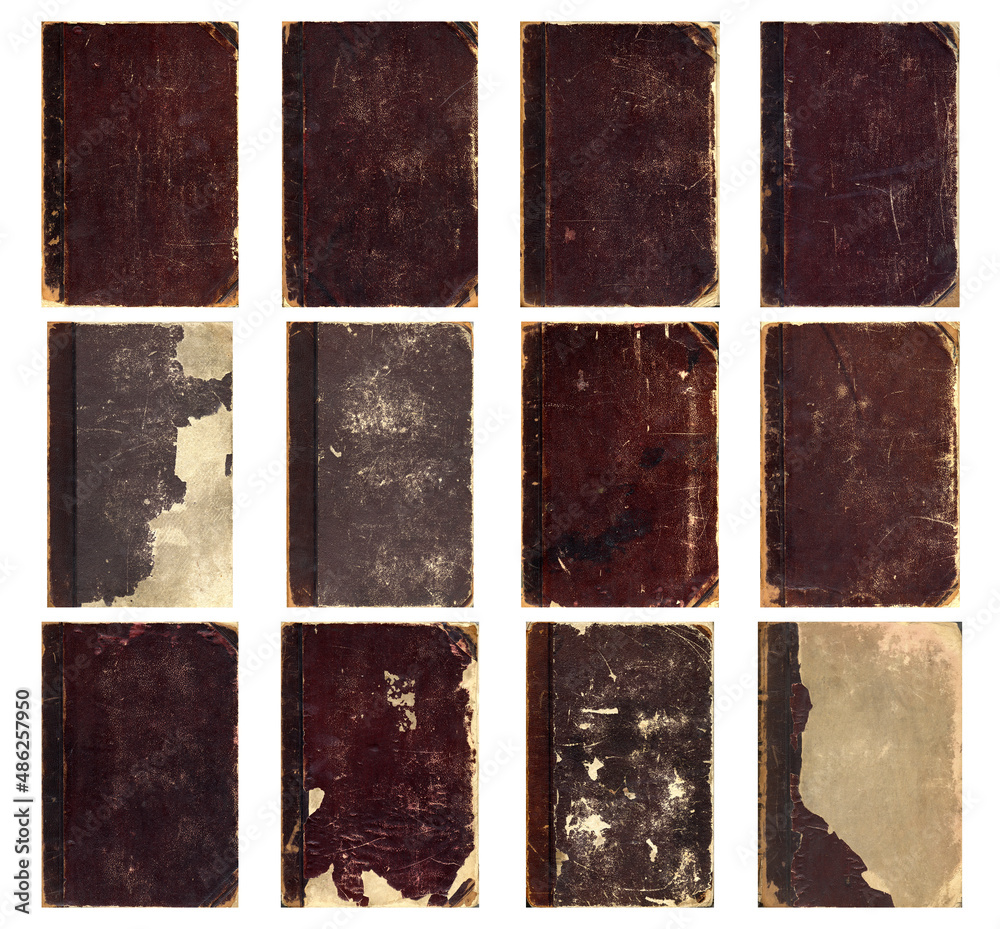 Blank old book covers. Set of vintage textures. Rough faded surface ...