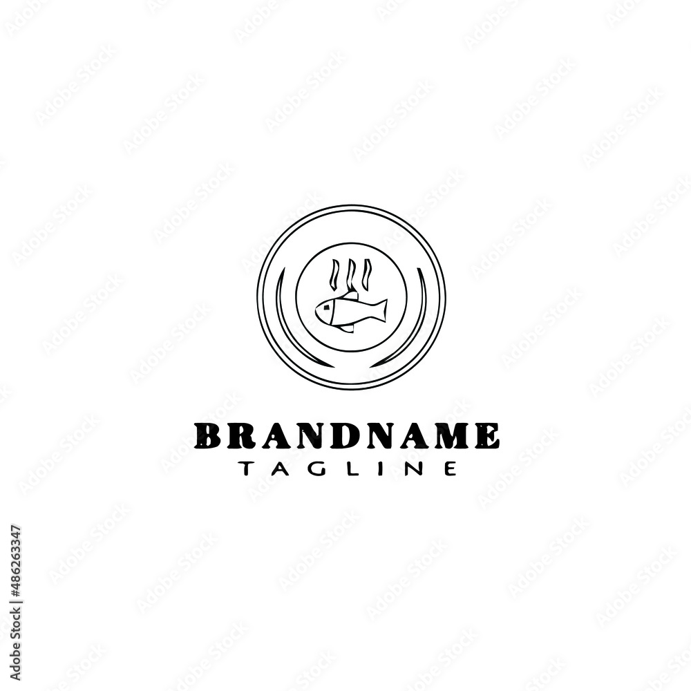 fish fry logo cartoon design template icon black isolated vector ...