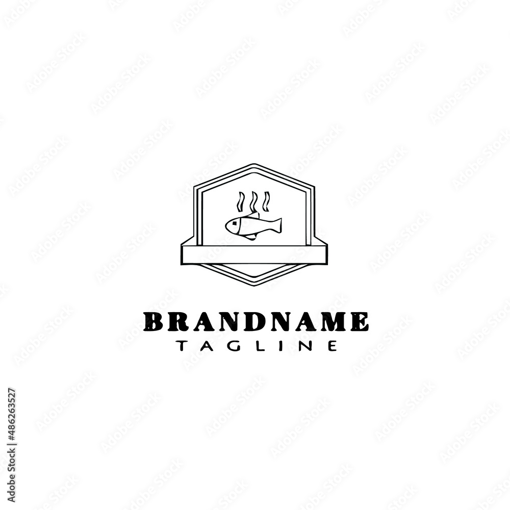fish fry logo cartoon design template icon black isolated vector ...