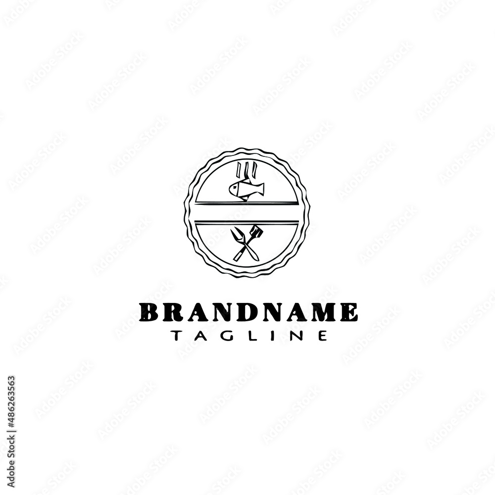 fish fry logo cartoon design template icon black isolated vector ...