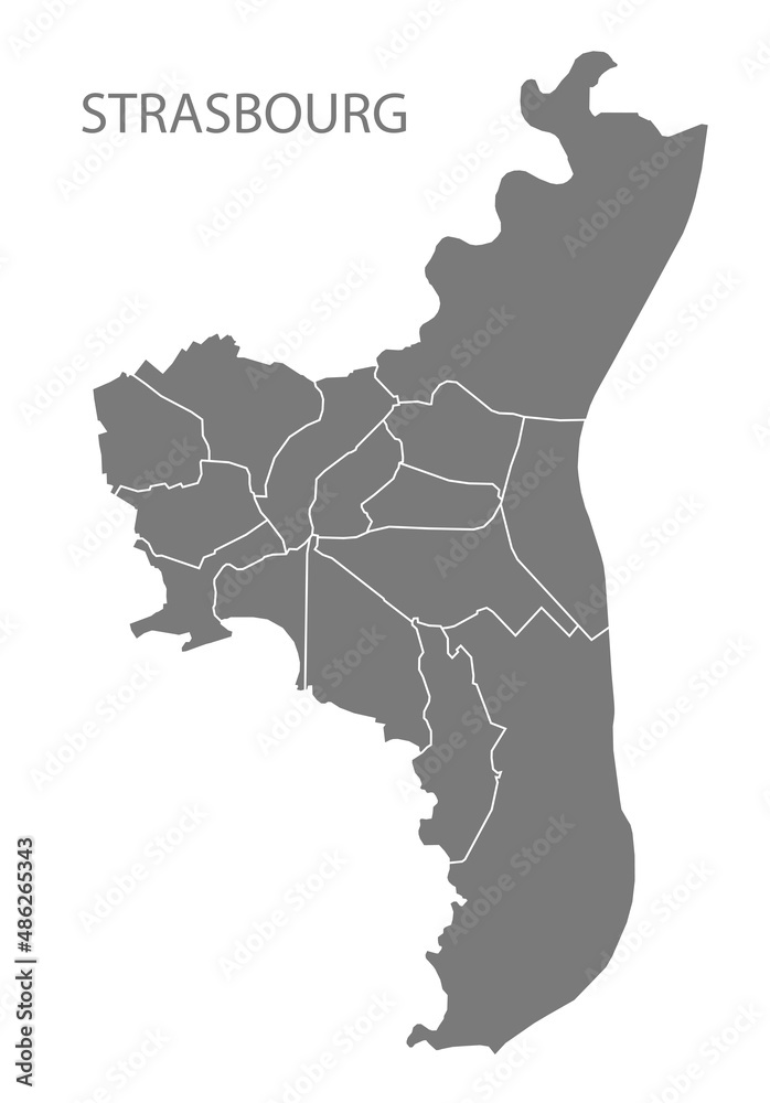 Strasbourg city map with boroughs grey illustration silhouette shape ...