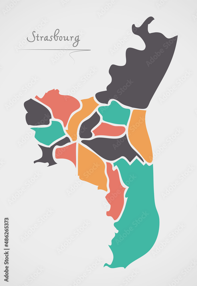 Strasbourg map with districts and modern round shapes Stock Vector ...