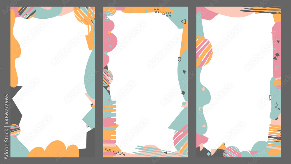 Abstract organic template set. 16x9 frame. Smooth colored doodle shapes ...
