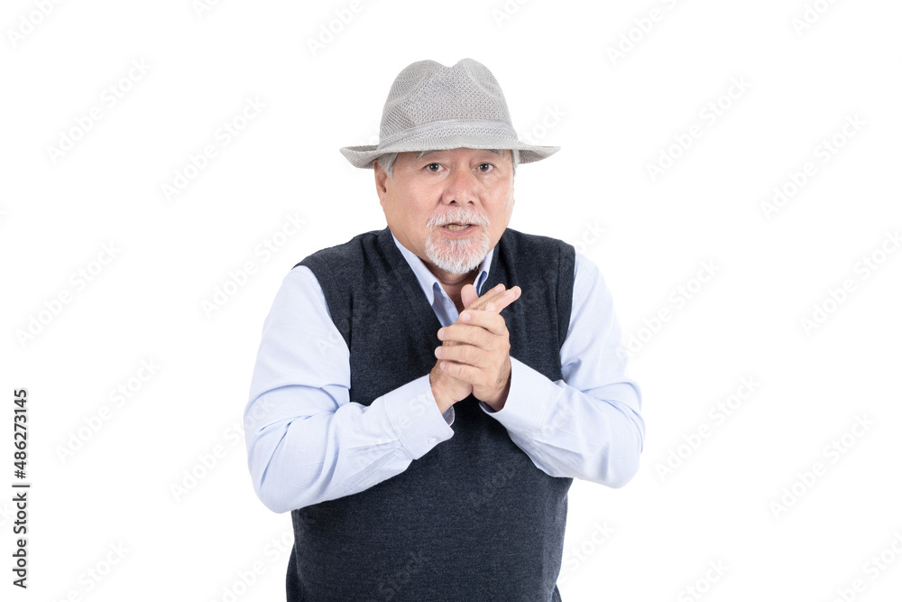 positive adult senior old man hipster wearing emotional face cold ...