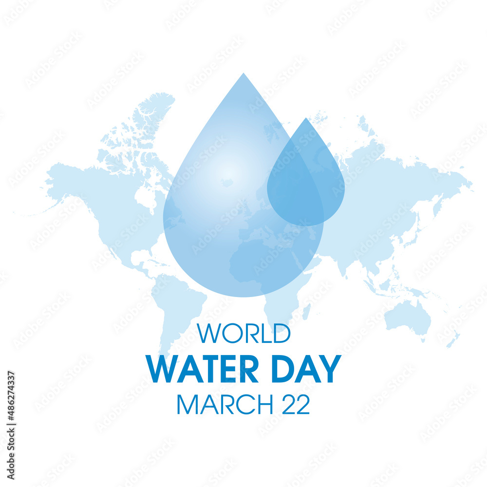 World Water Day Poster, March 22 vector. Blue water drop and world map ...