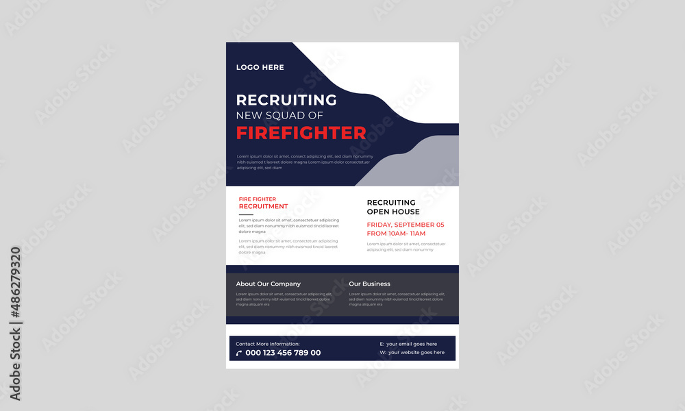 Firefighter recruitment flyer template, Fire safety banner design ...