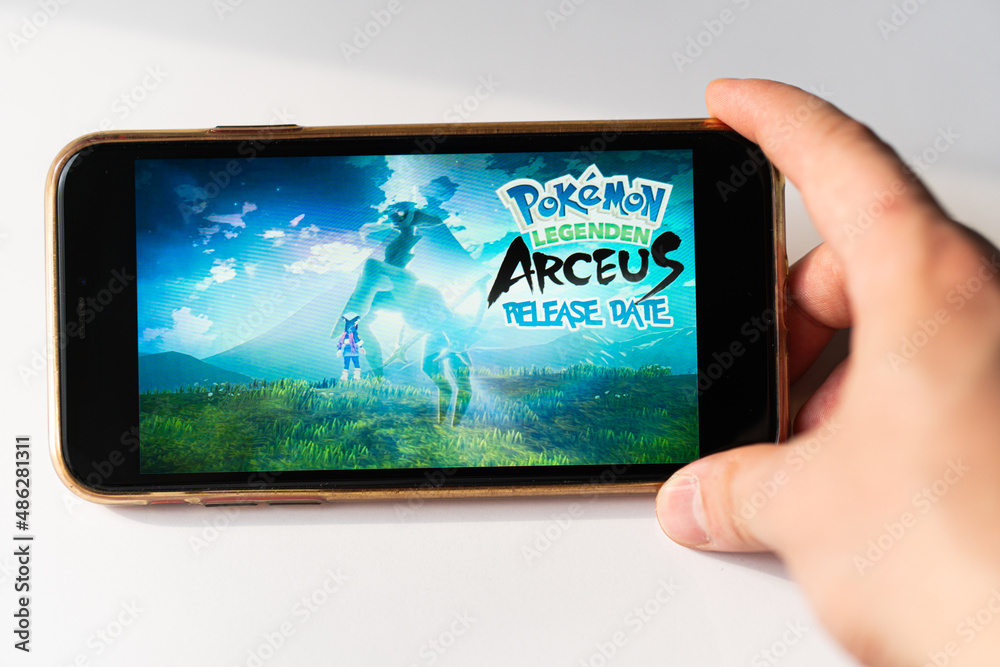 Pokemon Legends Arceus frame logo on smartphone screen. Pokémon Legends ...