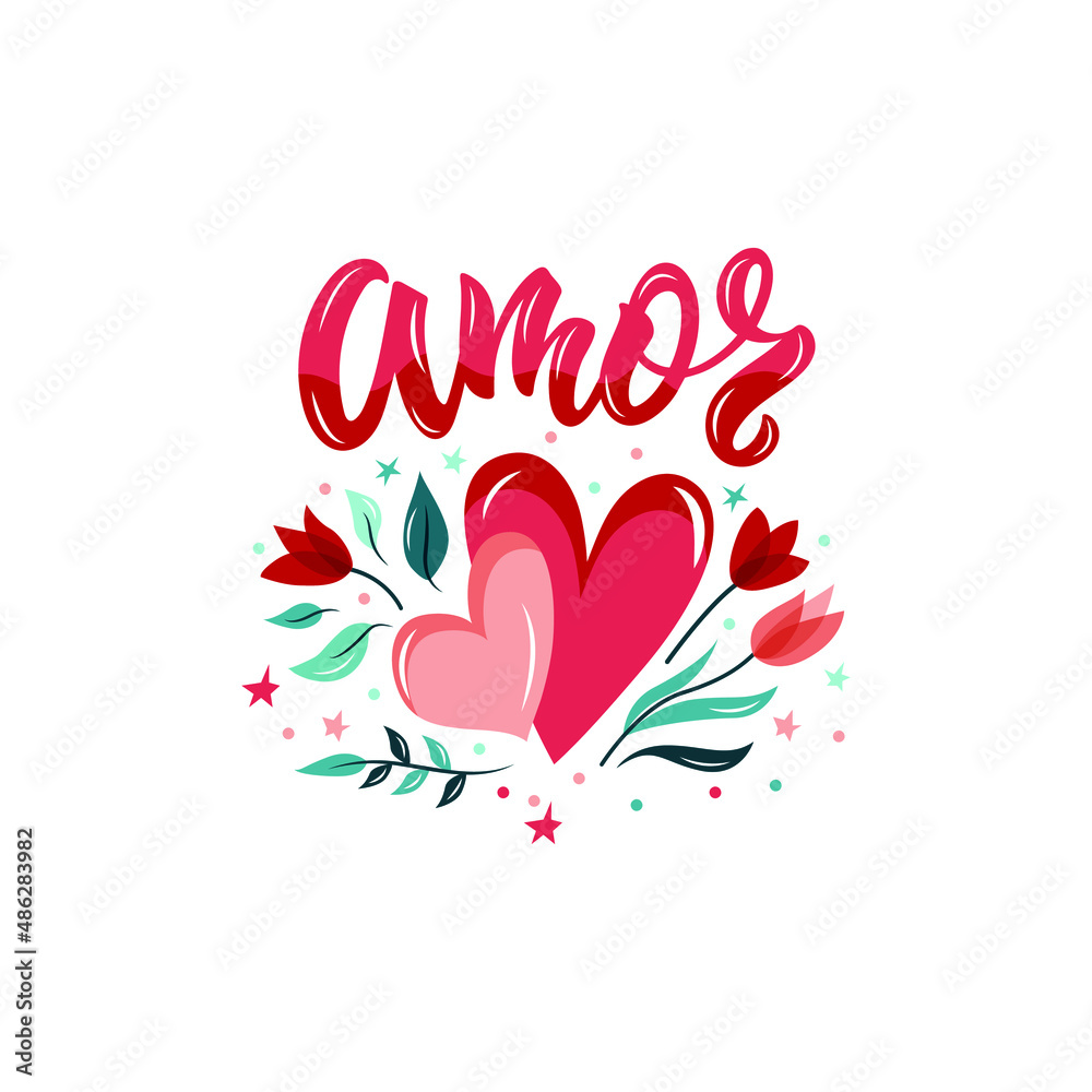 Amor handwritten text in Spanish meaning Love. Hand drawn lettering and ...