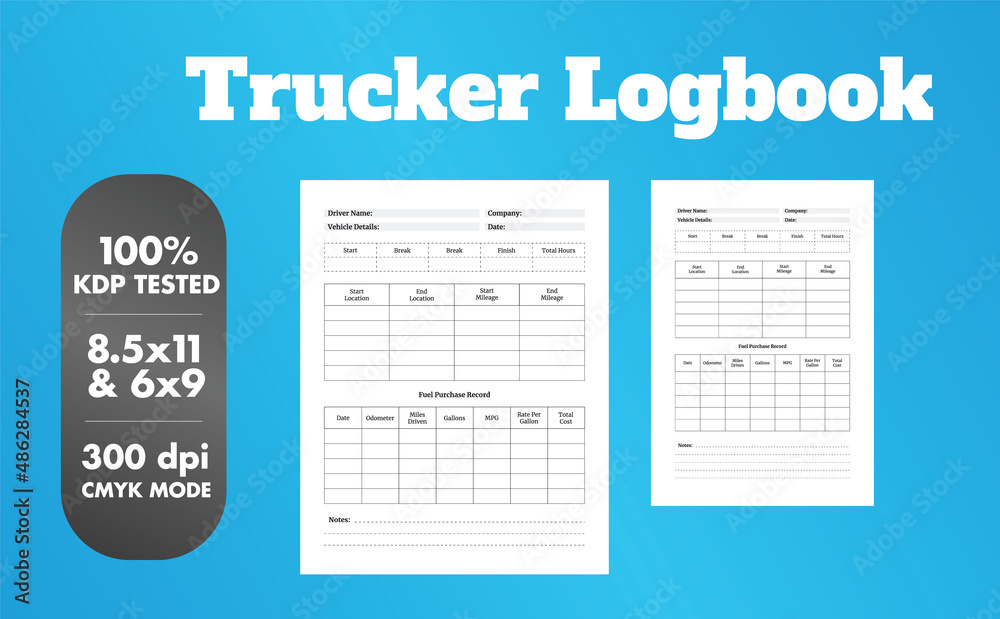 Trucker Log Book template. Hot niche for KDP. Recordkeeper for truckers ...