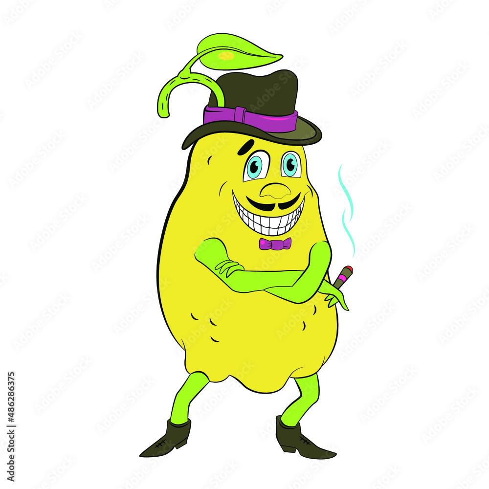 Vetor de Lemon with a hat and a mustache and a cigar. A mobster ...
