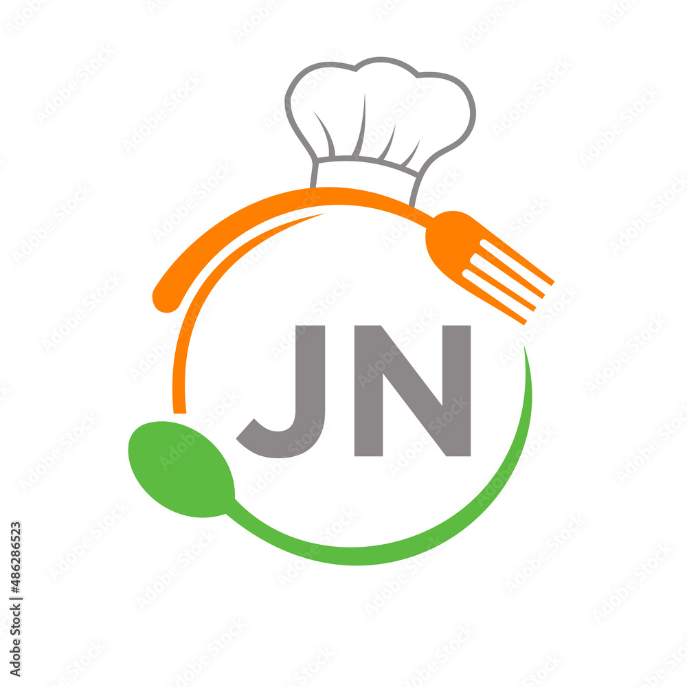 Letter JN Restaurant Logo with Chef Hat Spoon And Fork Template ...