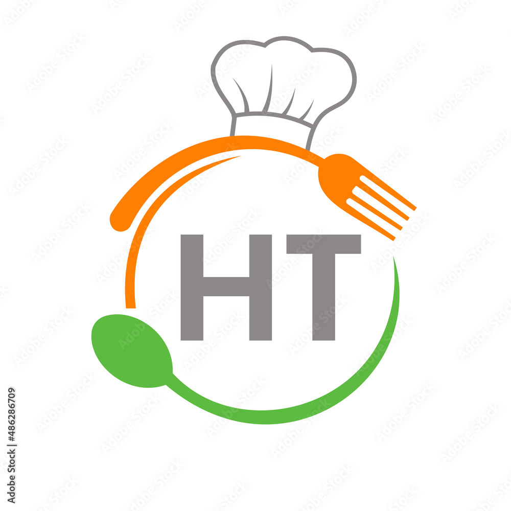Letter HT Restaurant Logo with Chef Hat Spoon And Fork Template ...