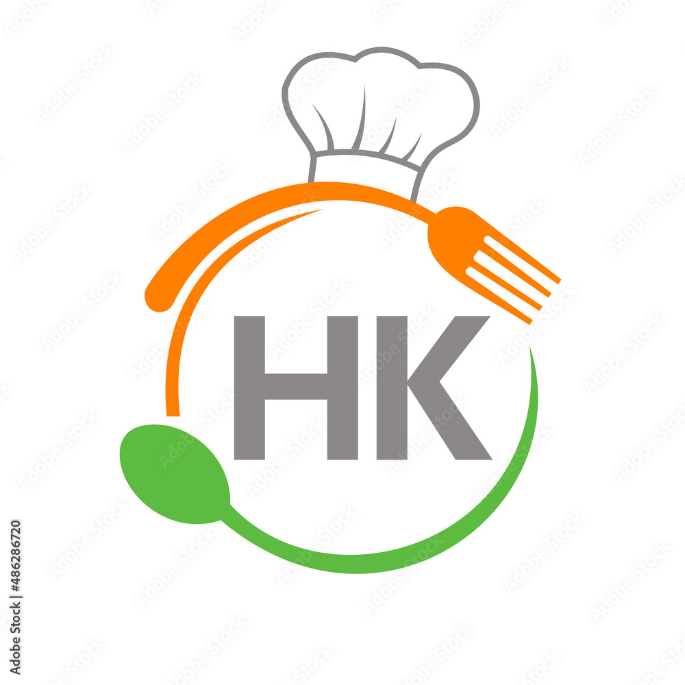 Letter HK Restaurant Logo with Chef Hat Spoon And Fork Template ...