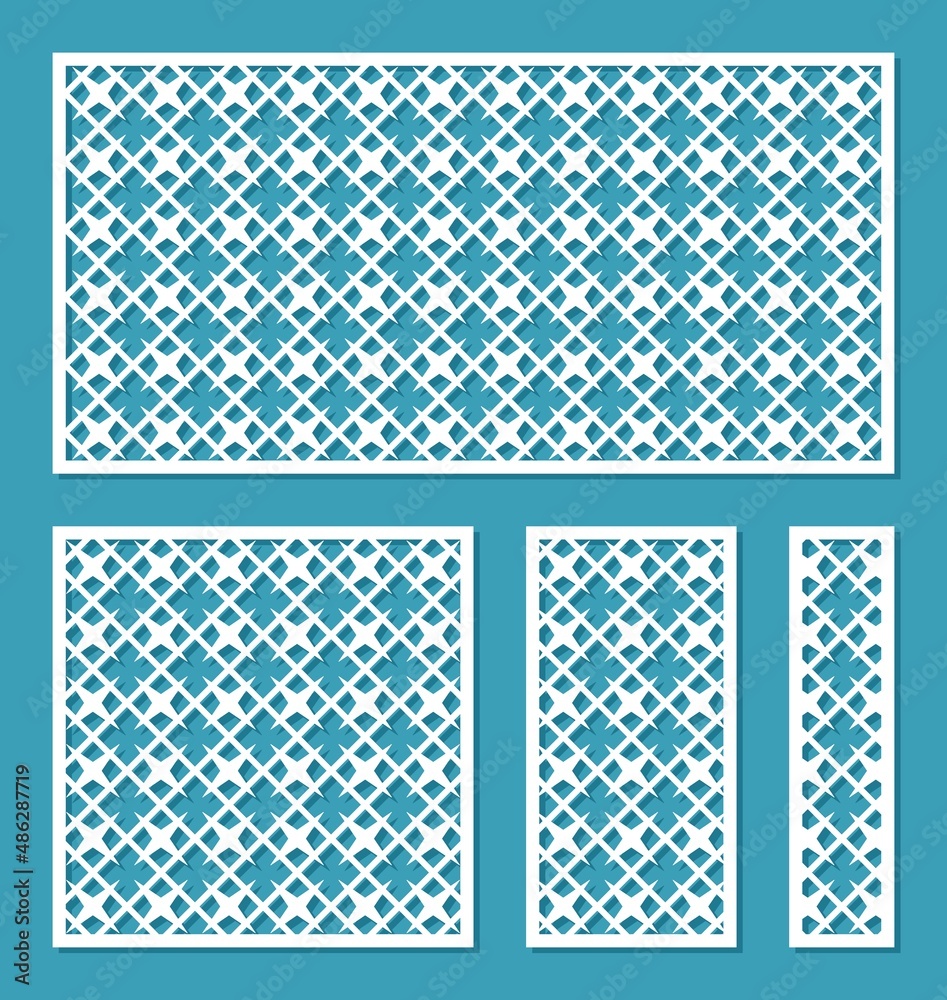 Set of square, rectangular panels, lattice. Borders with a geometric ...