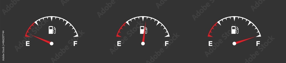 Fuel meter set icon. Full fuel gauge. Gas tank. Vector isolated flat ...