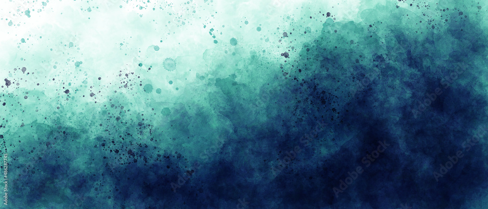 light sea blue green sky gradient watercolor background with clouds ...