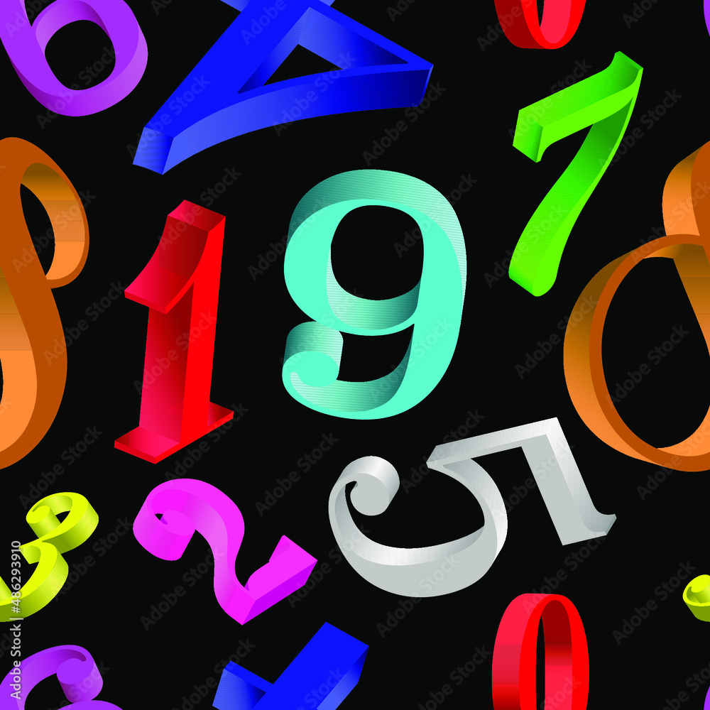 Seamless texture with 3D numbers.3D print with multicolored numbers ...