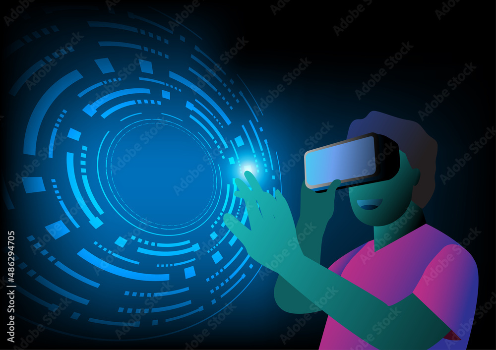 Metaverse technology concept. Illustration of male character wearing ...