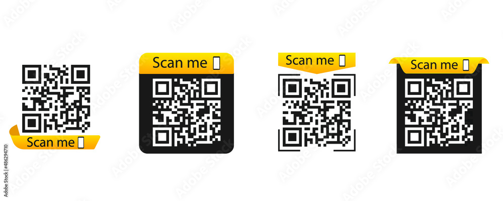 QR code scan icon set with smartphone, scan me barcode sign, Vector ...