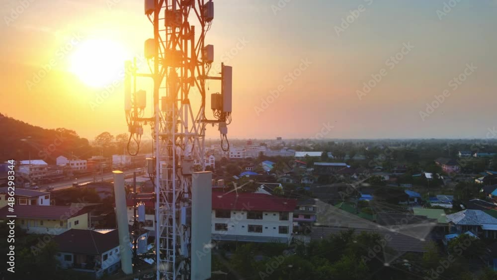 4k video aerial view of antenna tower, transmission tower Send signal ...