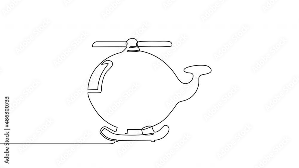 Continuous one-line drawing animation of a helicopter alarm clock. Hand ...