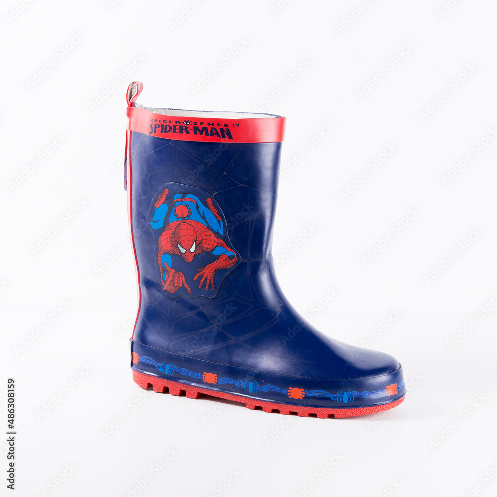 Portugal, November 19, 2022:Spider man rubber boot protect from water ...