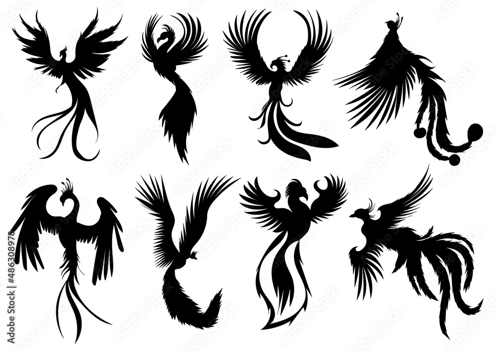 phoenix bird set silhouette ,on white background, vector Stock Vector ...