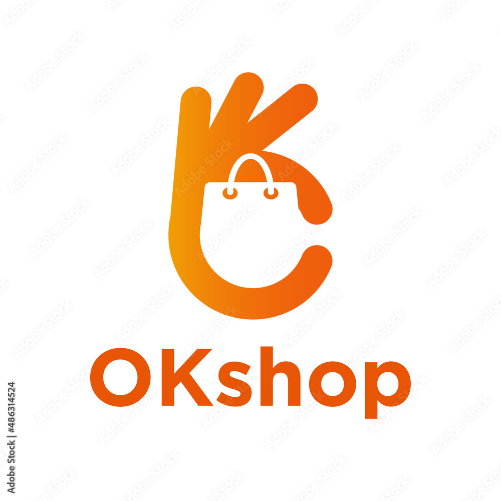 OK Hand Gesture With Shopping Bag Logo Stock Vector | Adobe Stock