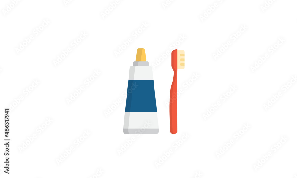 toothbrush with toothpaste element of flat design isolation on clean ...