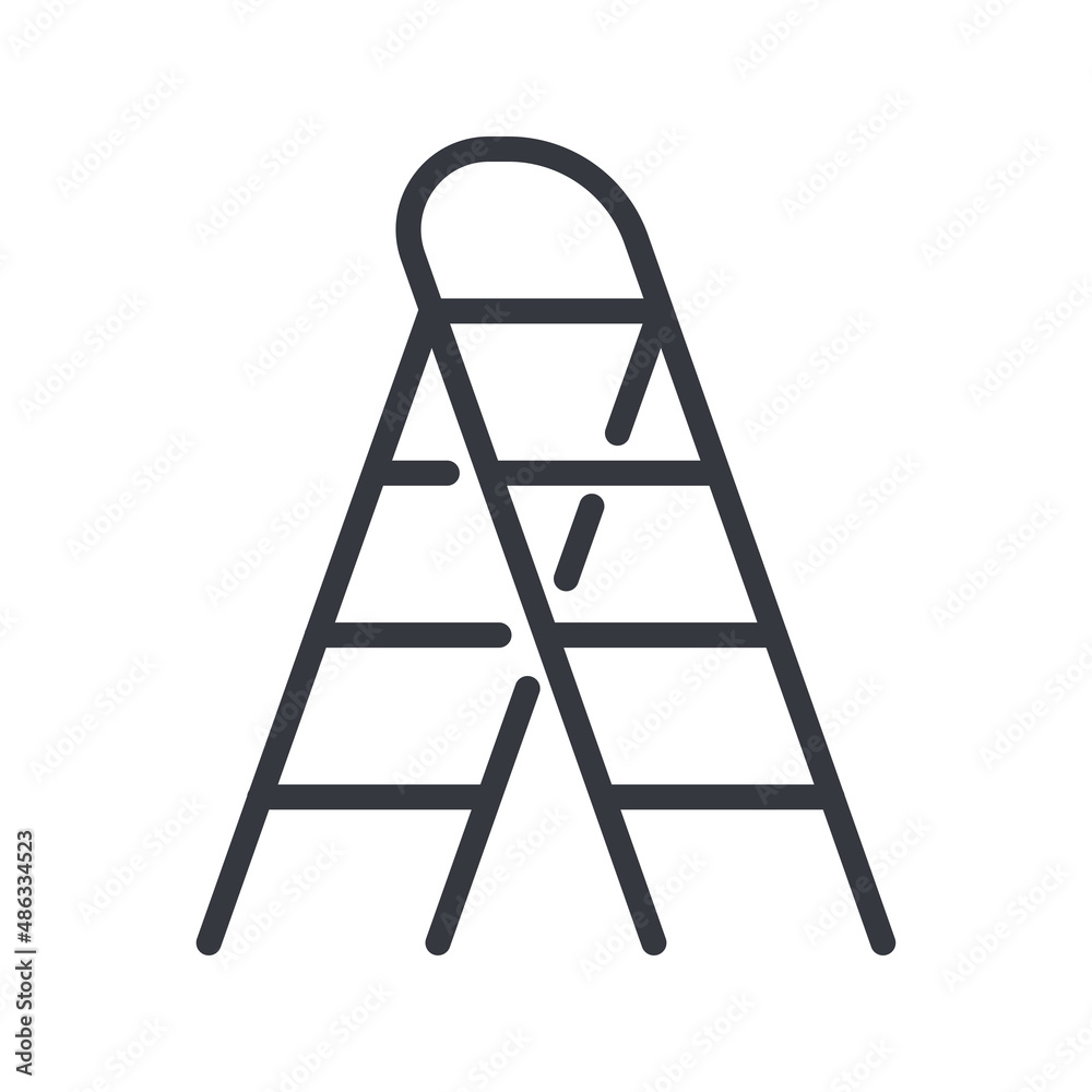 Step ladder line icon side view isolated on white transparent ...