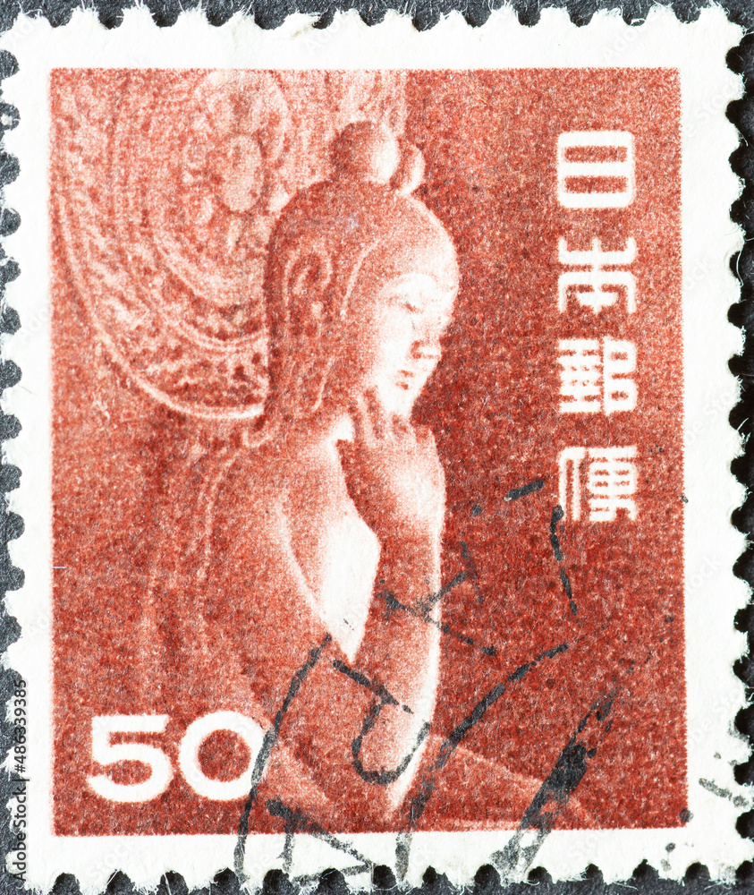 Japan - circa 1951: a postage stamp from Japan showing a Buddha "Miroku ...