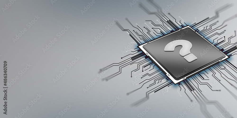 Question Mark Symbol is Over A Chip Connected To Futuristic Electronic ...
