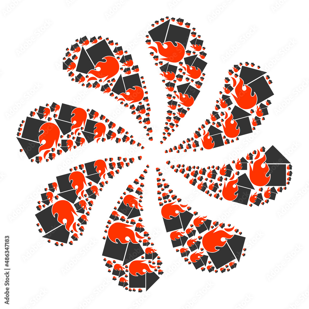 Fired house icon curl twist petals fireworks shape. Turbine twist ... Fired house icon curl twist petals fireworks shape. Turbine twist ...