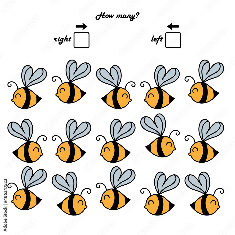 Educational games for children. Left or right. Count how many bees fly ...