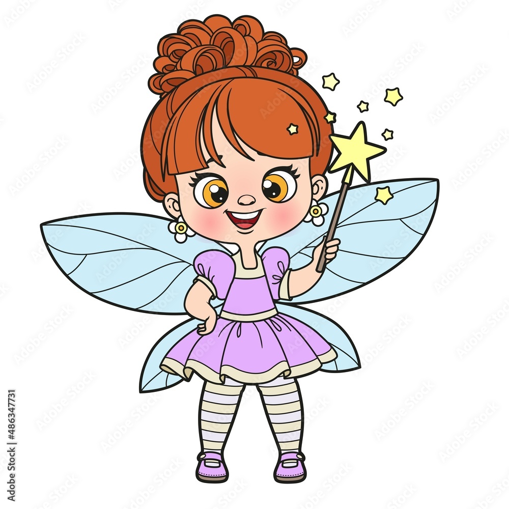 Cute cartoon little fairy with a magic wand color variation for ...