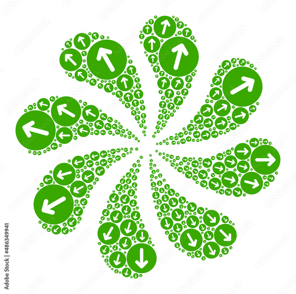 Out green arrow icon exploding spin turbine fireworks shape. Turbine ...