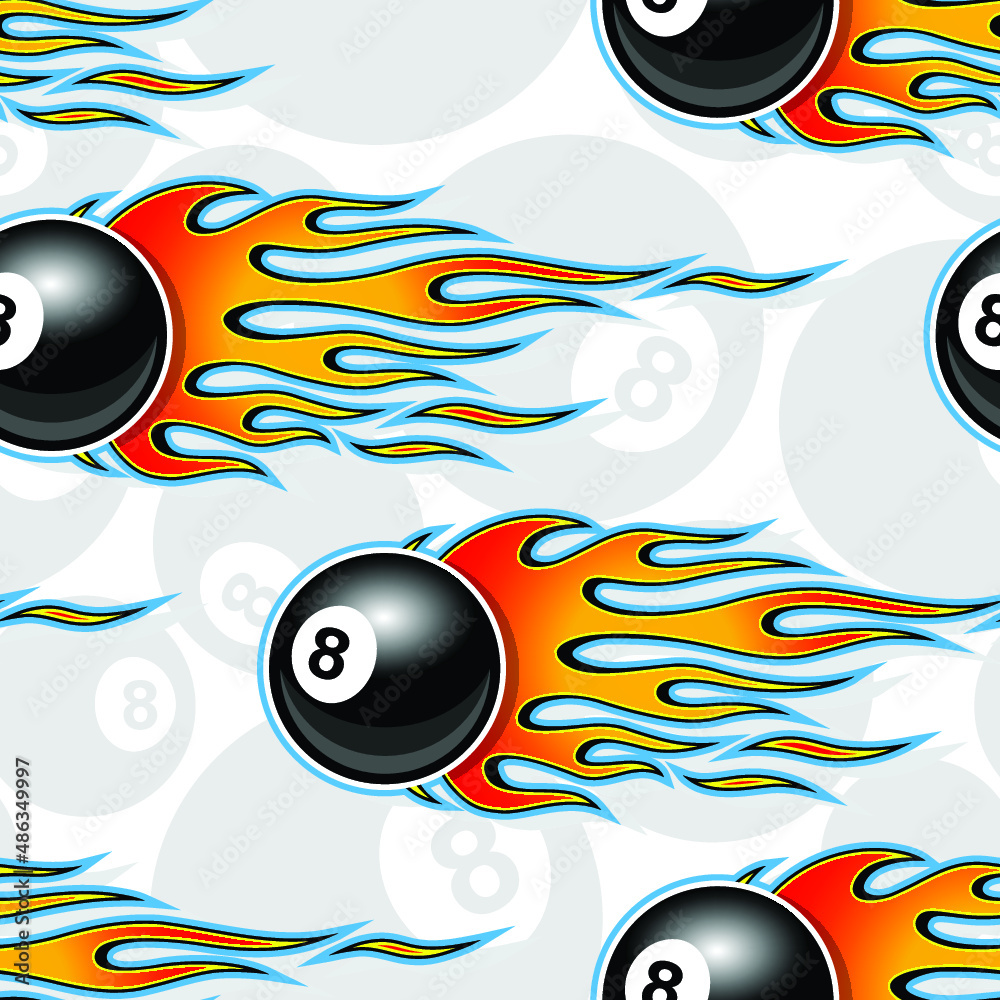 8 ball with fire flame billiard vector seamless pattern digital paper ...