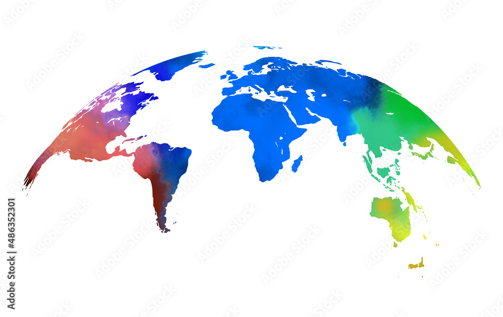 Colorful curved World Map on white background Stock Illustration ...
