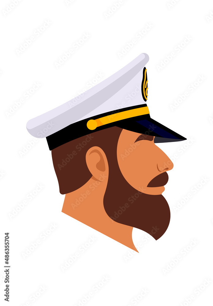 The Captain. Ships officer in white naval captain hat. Portrait mature ...
