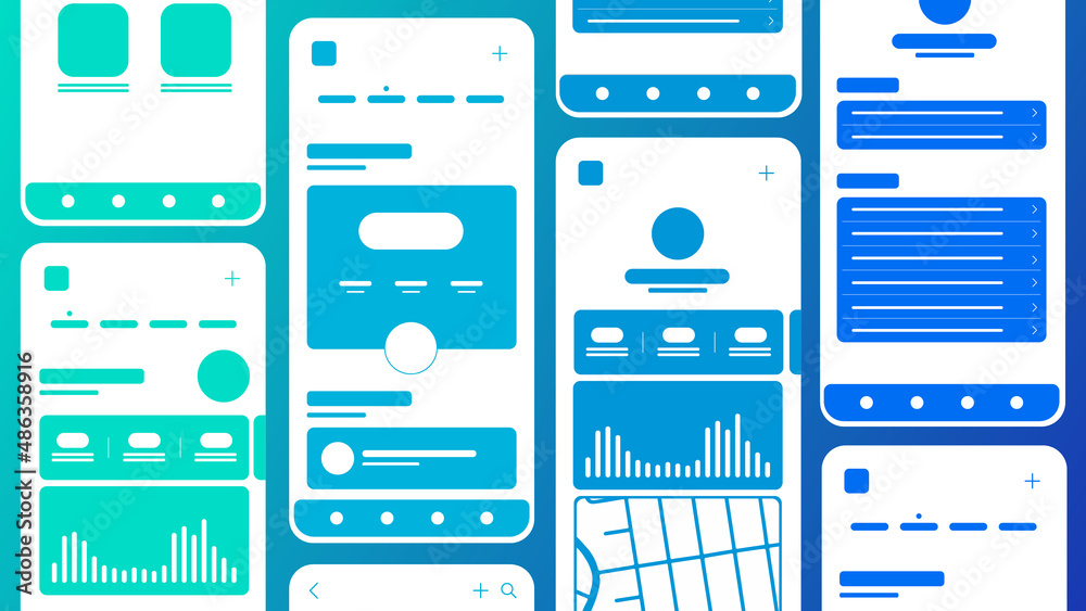 Set of UI UX Wireframes, GUI screens any app flat design template for ...