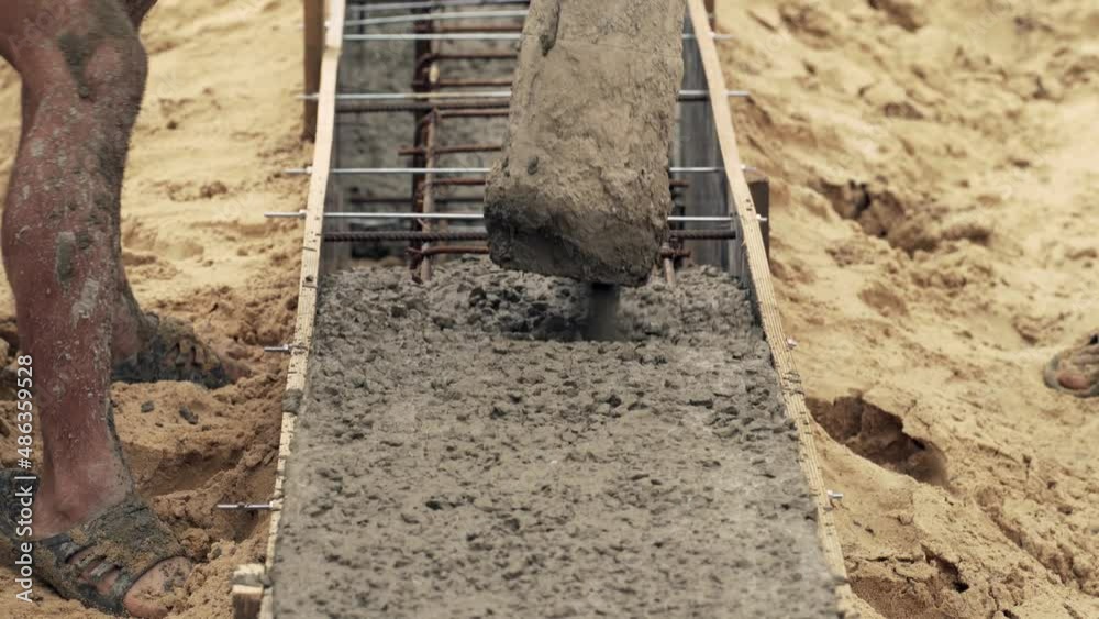 Process of pouring cement or concrete with automatic pump, construction ...