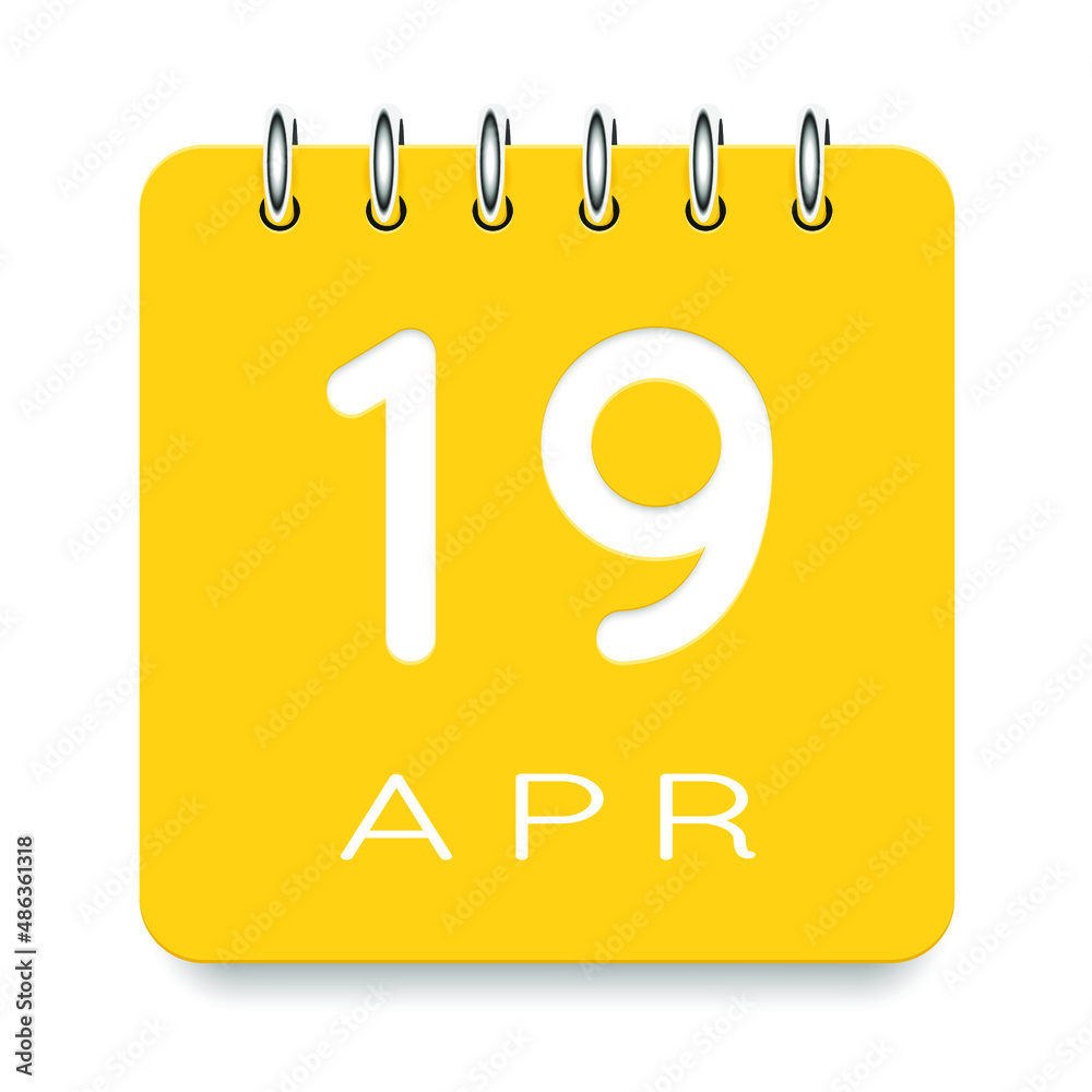 19 day of the month. April. Cute yellow calendar daily icon. Date day ...