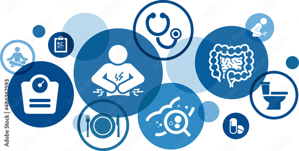 Intestinal disease vector illustration. Concept with connected icons ...