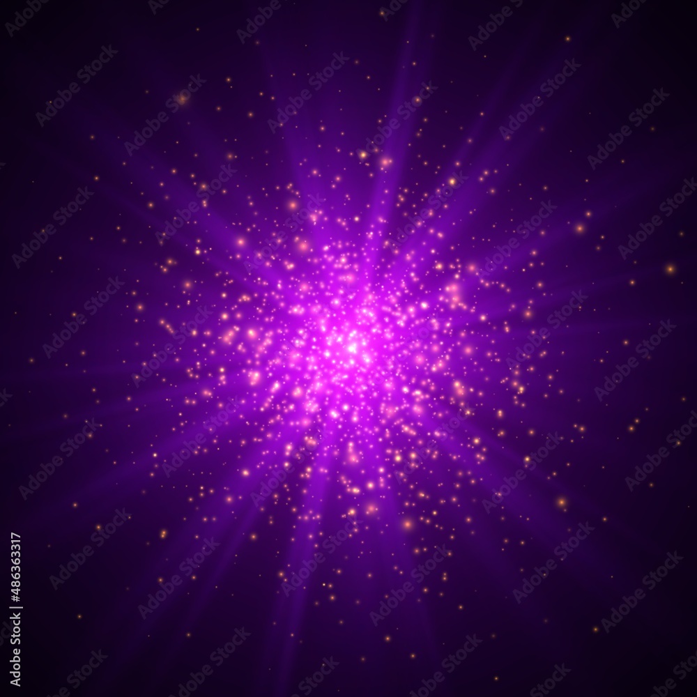 Purple star explosion with sparkles, cosmic starburst. Violet stardust ...