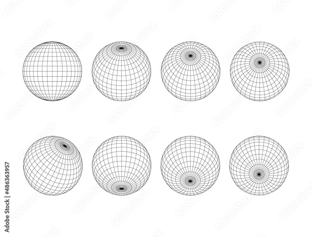 Set sphere grid. Globe grid with ongitude, latitude and equator for ...