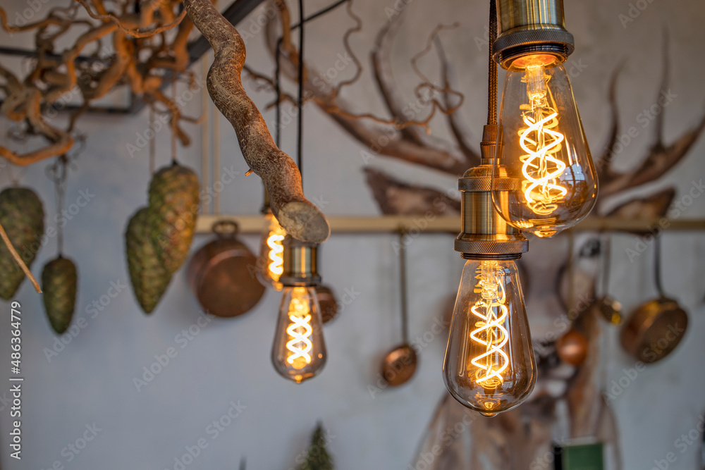 Vintage LED lamp in loft style in the interior of the kitchen Stock ...