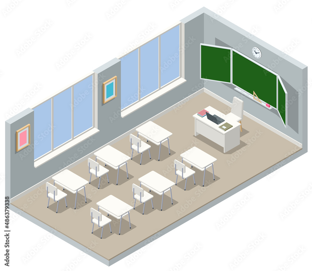 Isometric empty school classroom. Education. Classroom design with ...